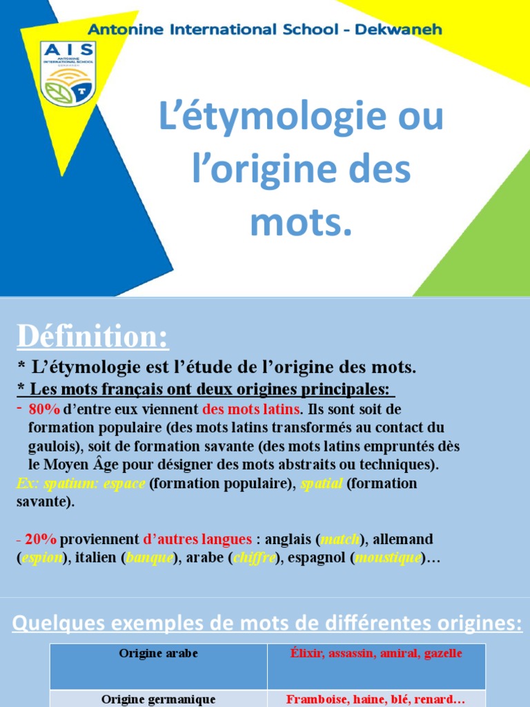 Origine et Étymologie des Mots | PDF | Langue française | Linguistique