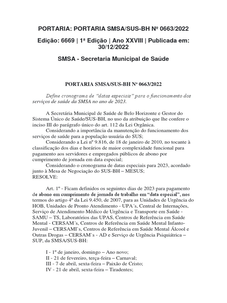 Portaria Smsa-Sus-Bh #0663-2022 | PDF | Saúde mental