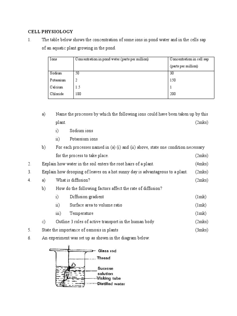 Cell Physiology Pdf Osmosis Diffusion