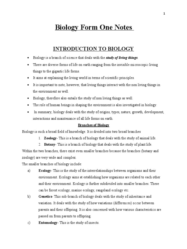 Biology Form 1 Notes ALL | PDF | Endoplasmic Reticulum | Tissue (Biology)