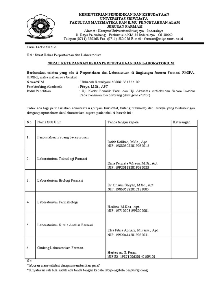 Form Bebas Perpus Dan Lab Imay | PDF