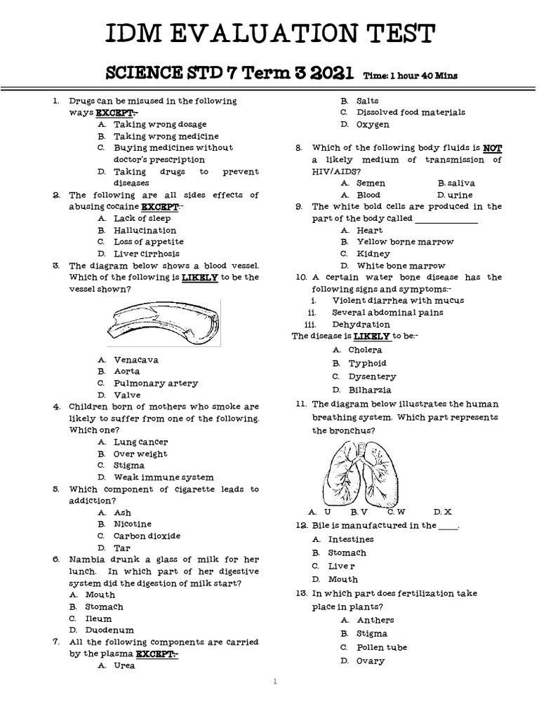 STD-7 - T3 Science Opener Exam. | PDF