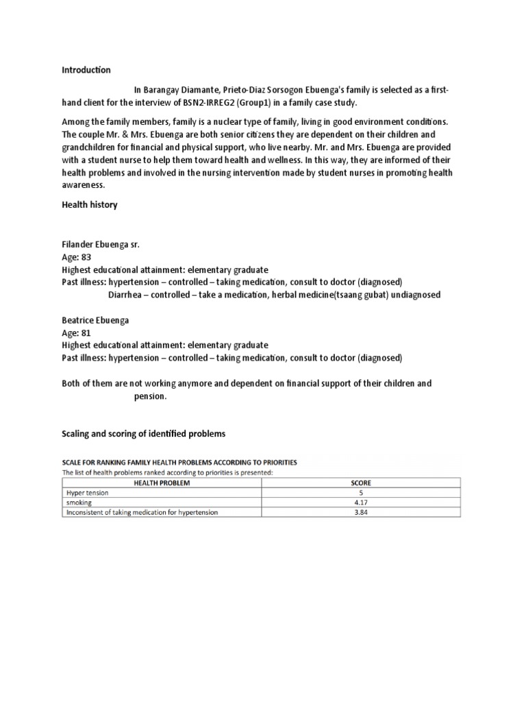 Introduction Family Case Study Hypertension | PDF | Nursing | Clinical ...