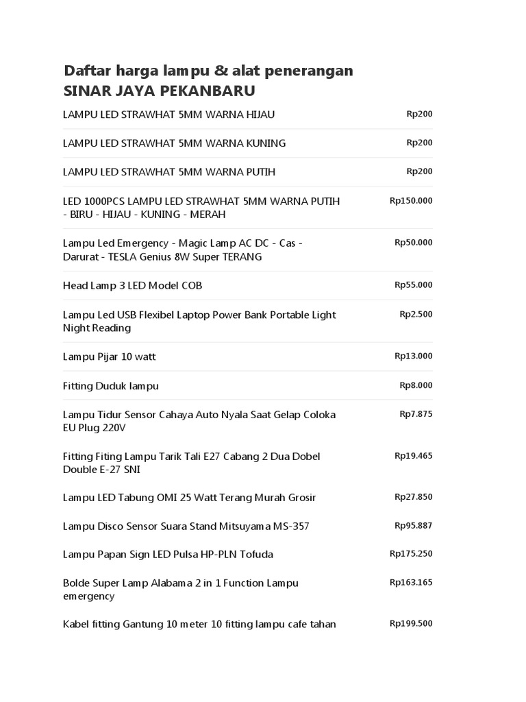 Daftar Harga Lampu LED 2025 | PDF | Architectural Elements ...