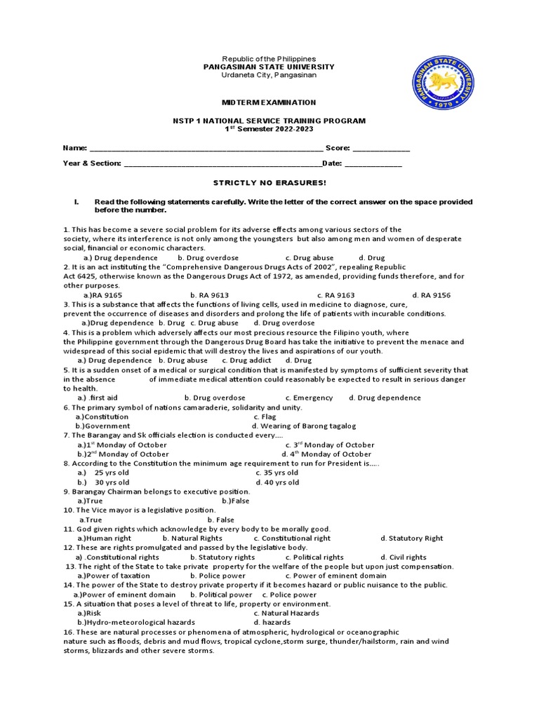 Midterm Exam Final | PDF | Hazards | Natural Hazards
