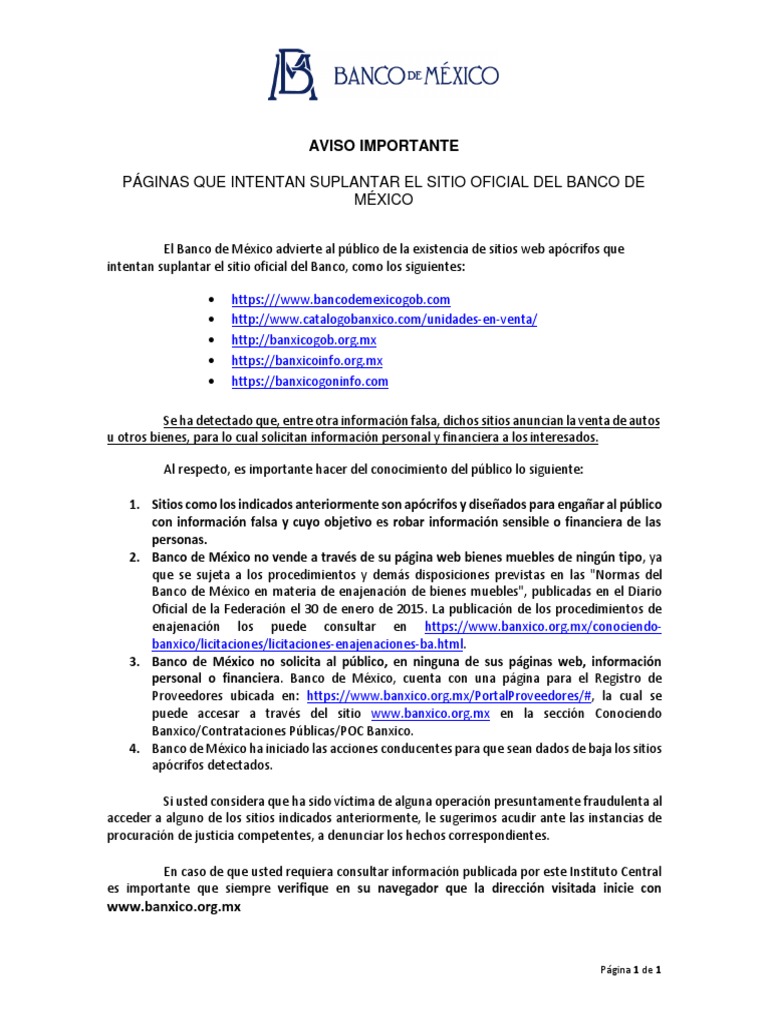 Aviso Importante: Páginas Que Intentan Suplantar El Sitio Oficial Del ...