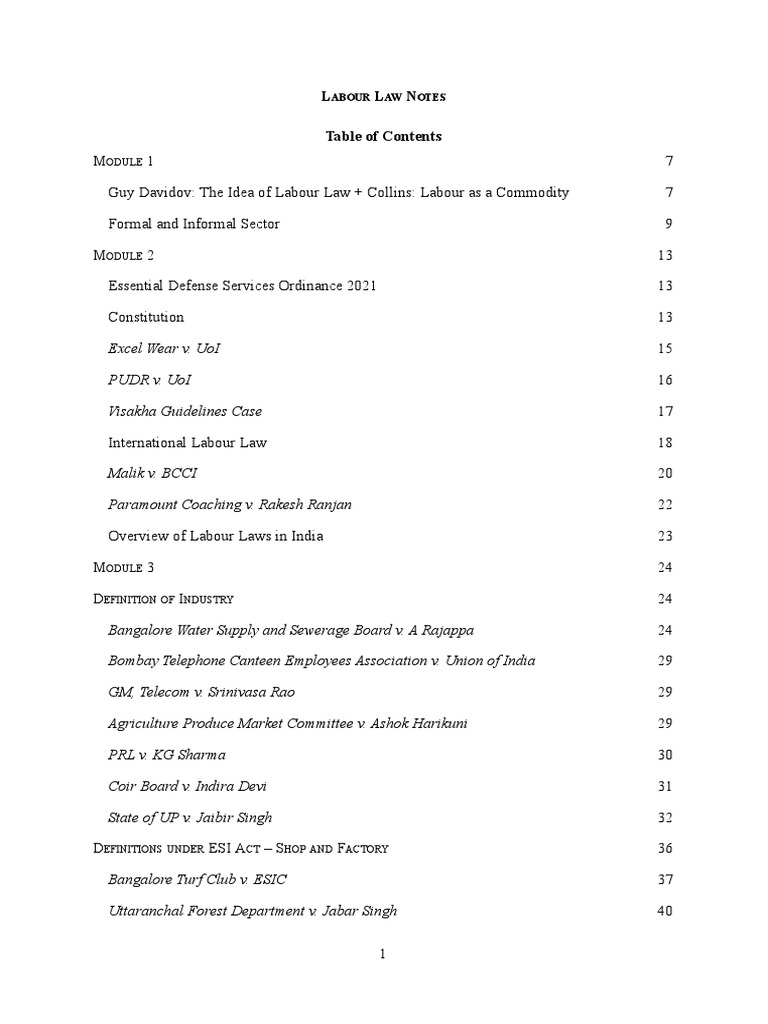 Labour Law 1 - Class Notes (Apoorva Nangia) | PDF | International ...
