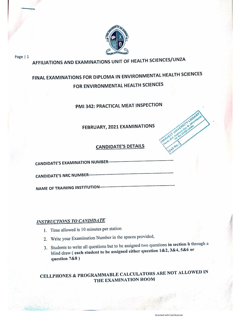 Practical Meat Inspection PMI 342 Examination Practical Sup 2021 | PDF