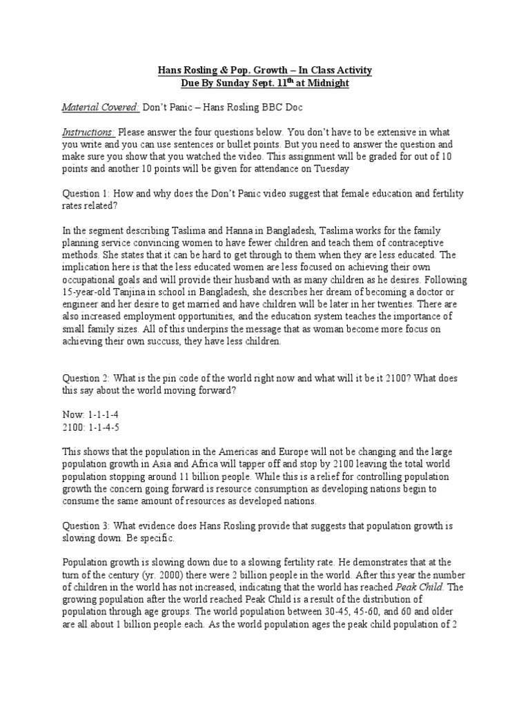 Hans Rosling Population Growth Video Activity | PDF | Population Growth ...