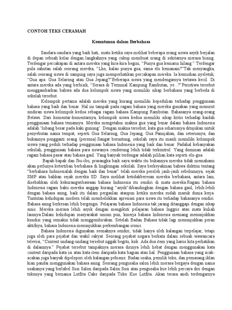 Contoh Teks Ceramah | PDF | Kajian Bahasa Asing | Fiksi Umum