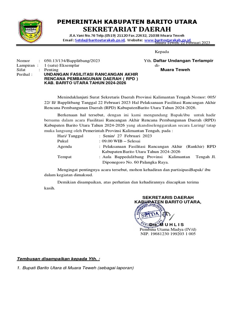 Undangan Sekda Fasilitasi RPD 2024-2026 | PDF