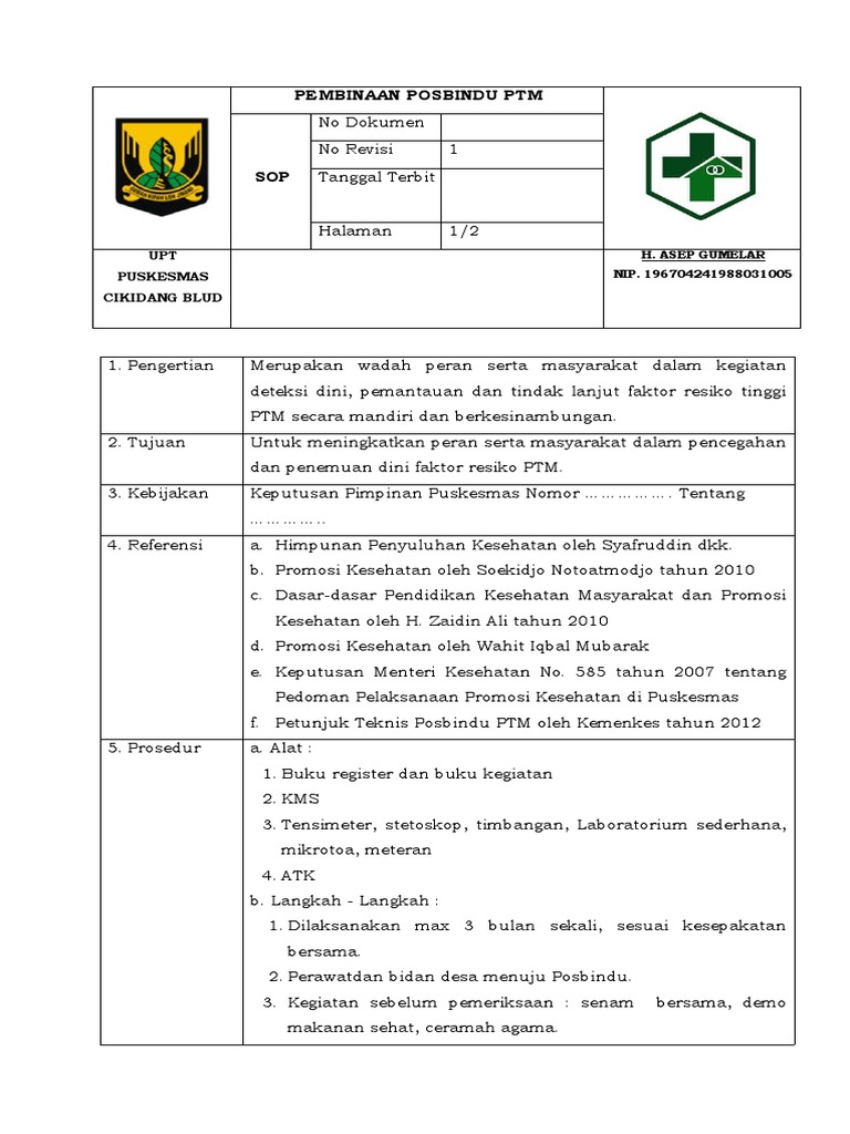 Sop Pembinaan Posbindu PTM | PDF