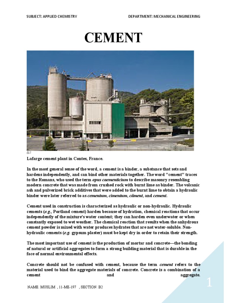 Cement Assignment | PDF | Cement | Concrete