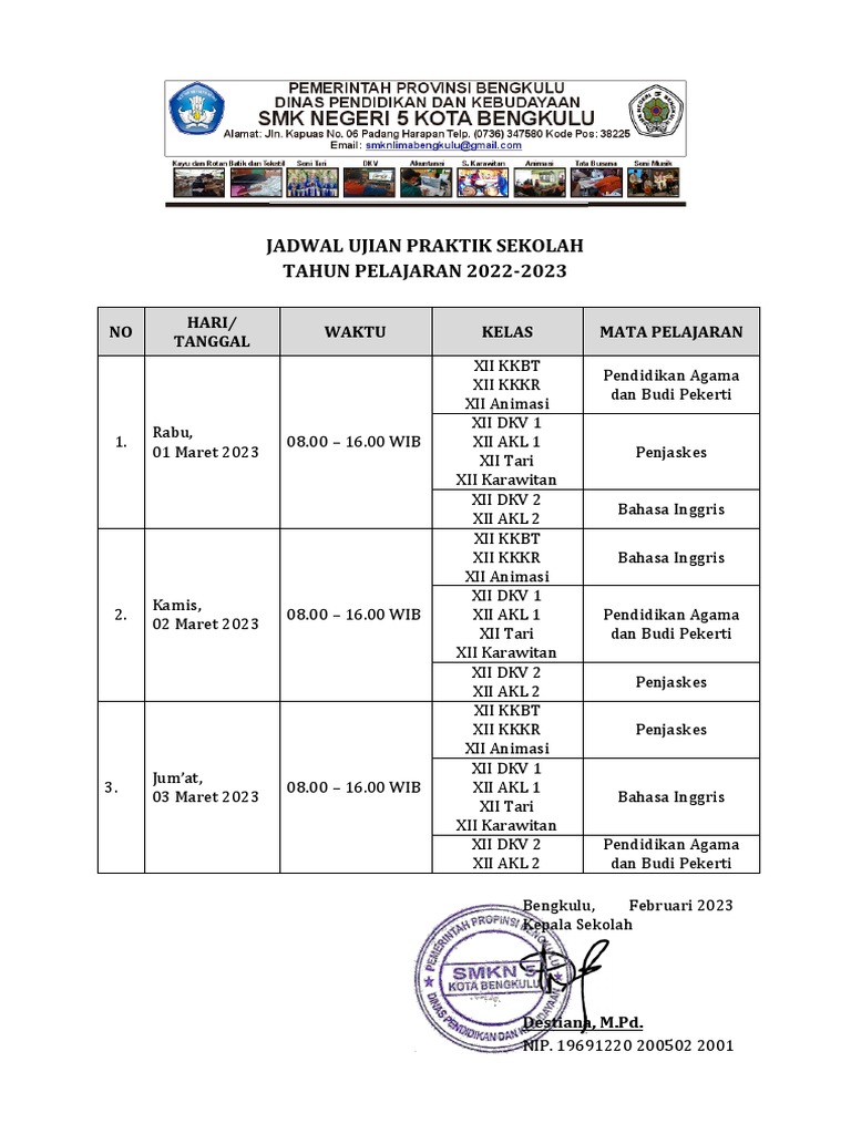 Jadwal Ujian Praktik Sekolah | PDF