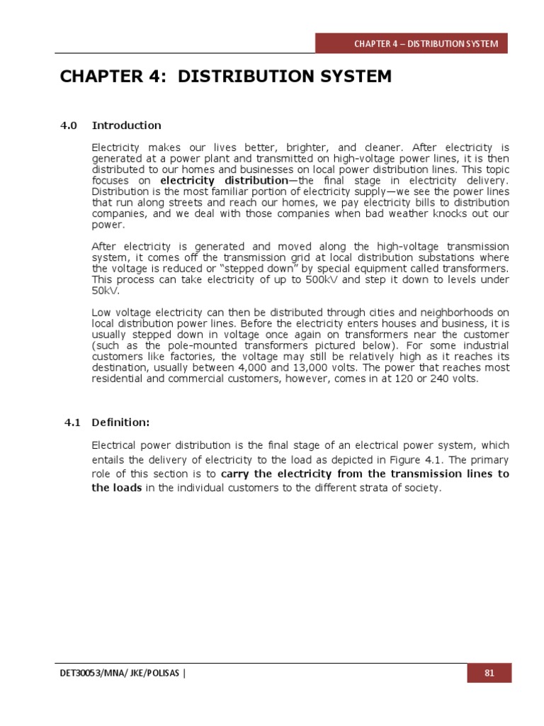 Chapter 4 - Distribution | Download Free PDF | Electric Power Distribution | Electrical Substation