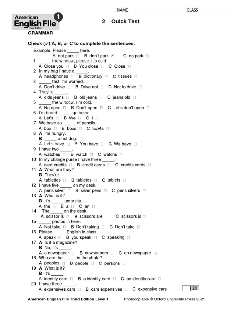 AEF3e L1 Quicktest 02 | PDF | Linguistics | Languages