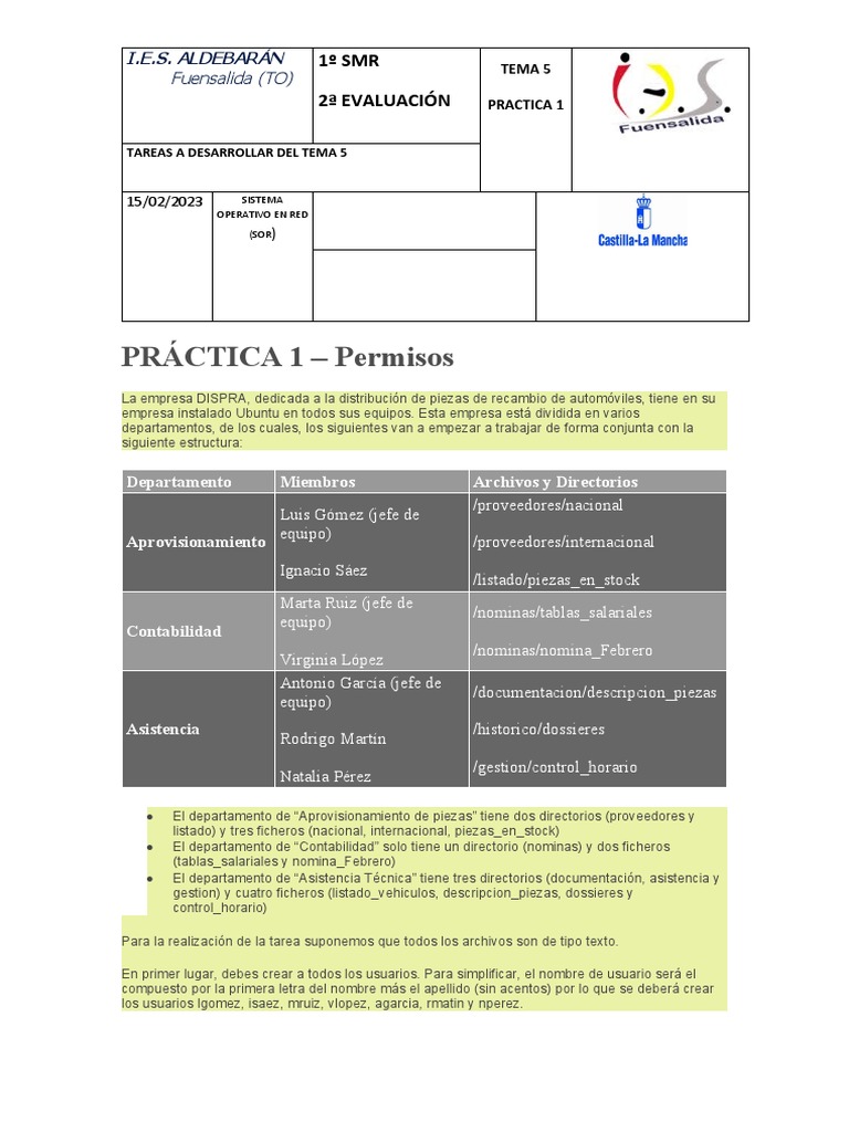 Tema 5 - Práctica 1 - Permisos | PDF | Archivo de computadora | Ingeniería de software