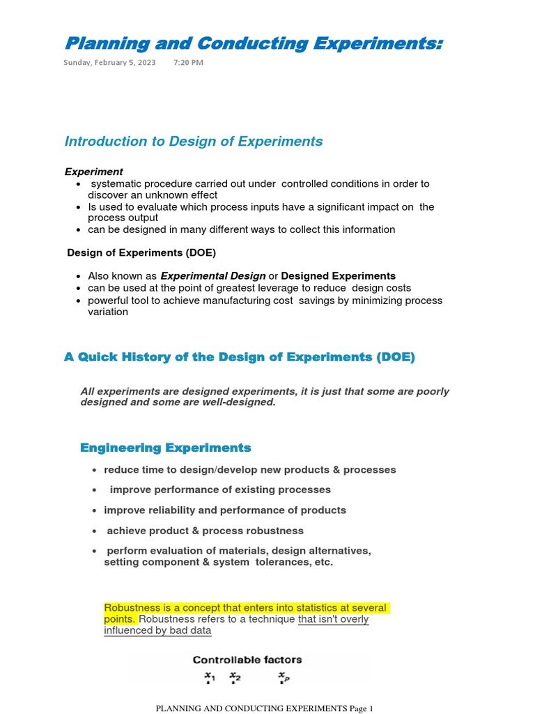 Planning And Conducting Experiments Pdf Experiment Design Of