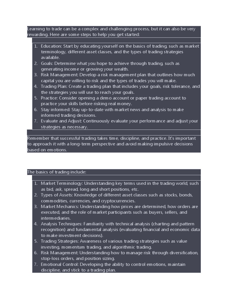 Getting Started with Trading: A Step-by-Step Guide to Developing a Successful Trading Plan | PDF ...
