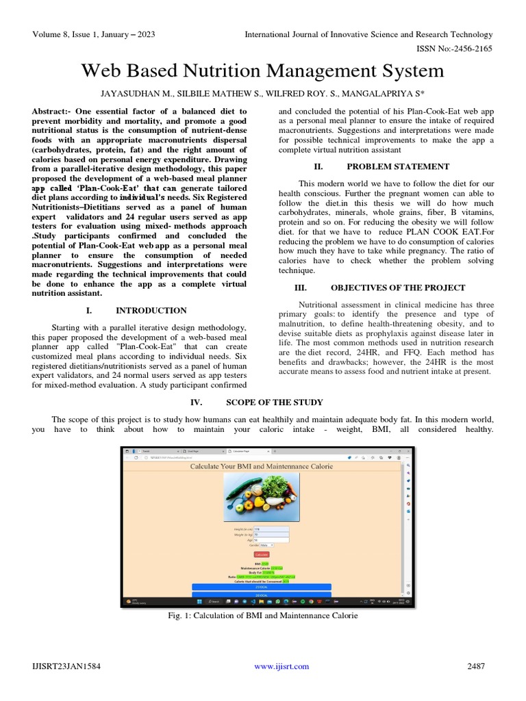 Web Based Nutrition Management System Download Free Pdf Dieting