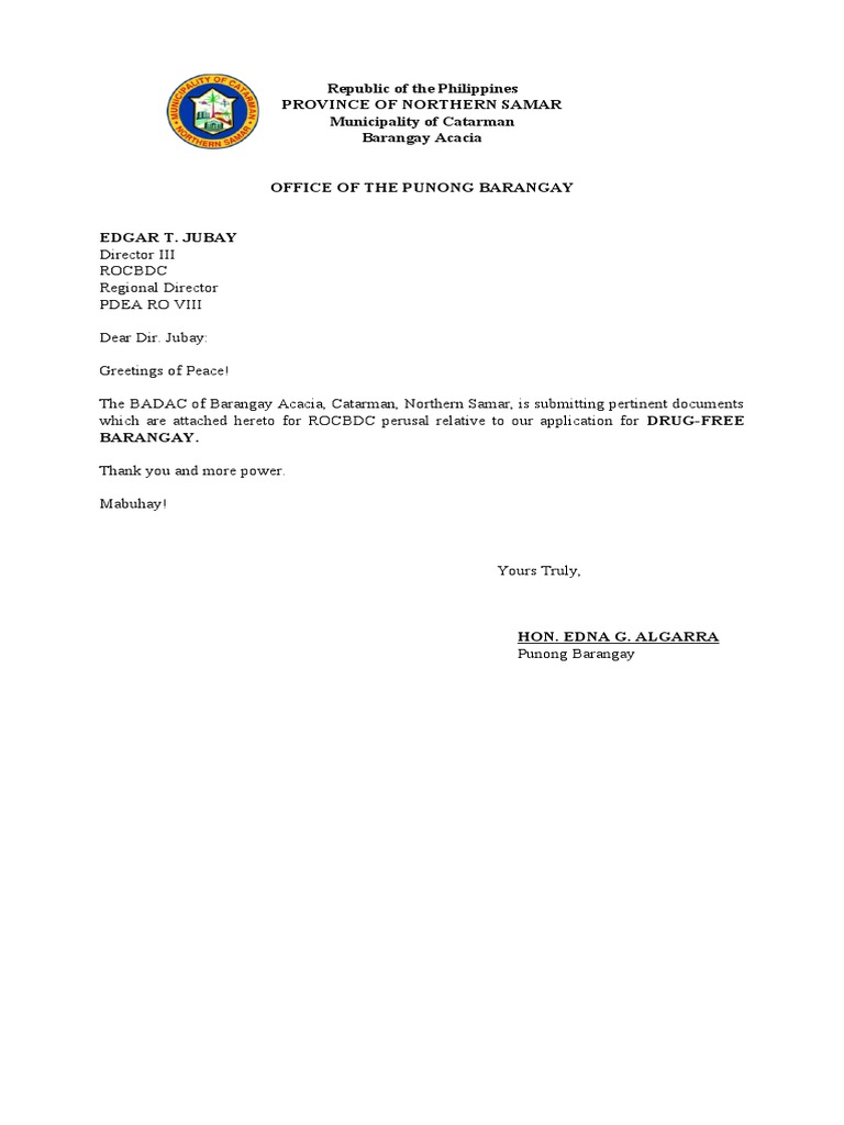 Application Letter Acacia, Catarman | PDF