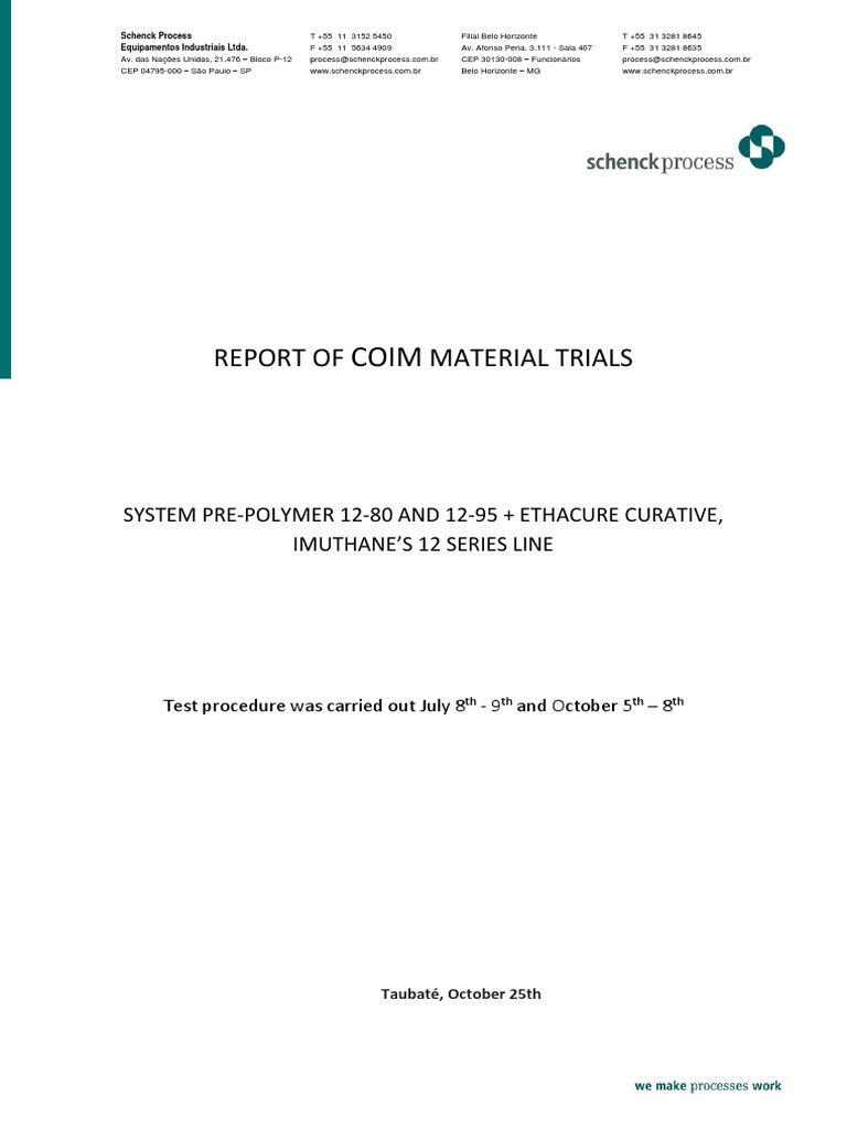 REPORT OF COIM MATERIAL TRIALS - Series 12 TDI - Ester | PDF | Chemistry | Physical Sciences