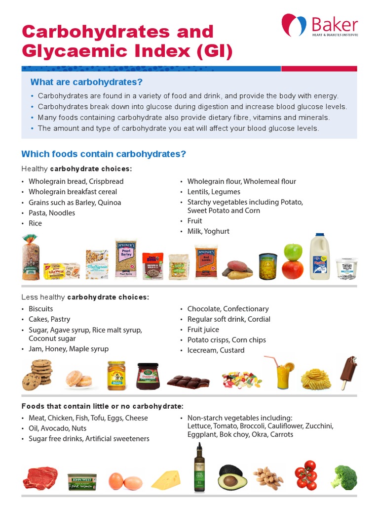 Baker Institute Factsheet Carbohydrates and Glycaemic Index | PDF ...