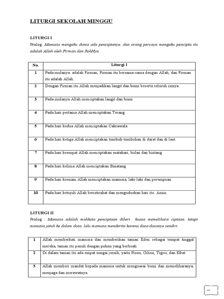 Liturgi Sekolah Minggu | PDF