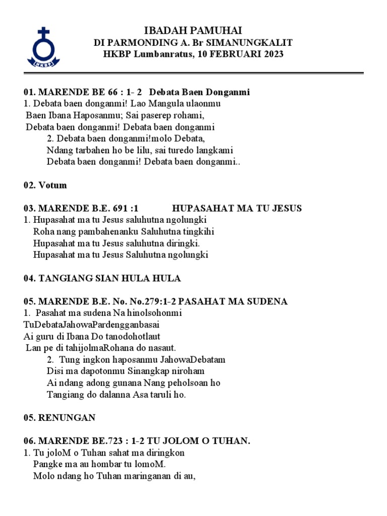 Kebaktian Pamuhai Di Na Monding | PDF | Seni & Disiplin Bahasa