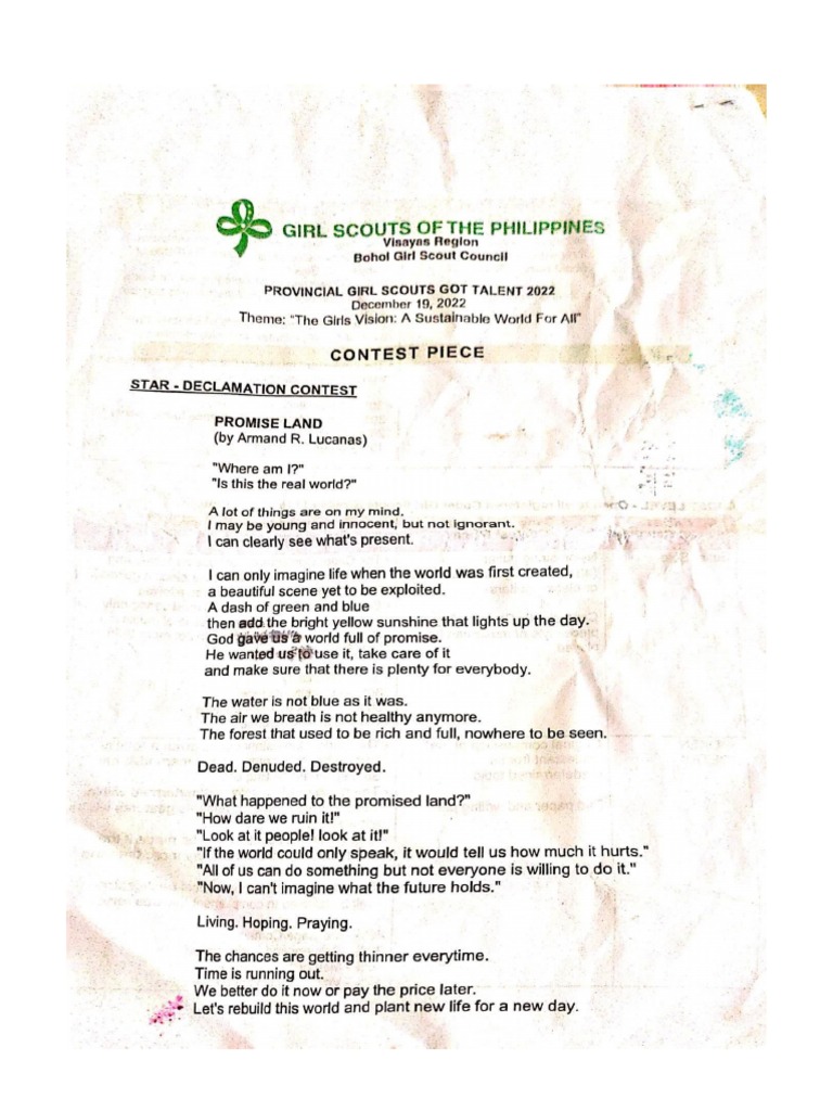 Declamation The Promise Land Pdf