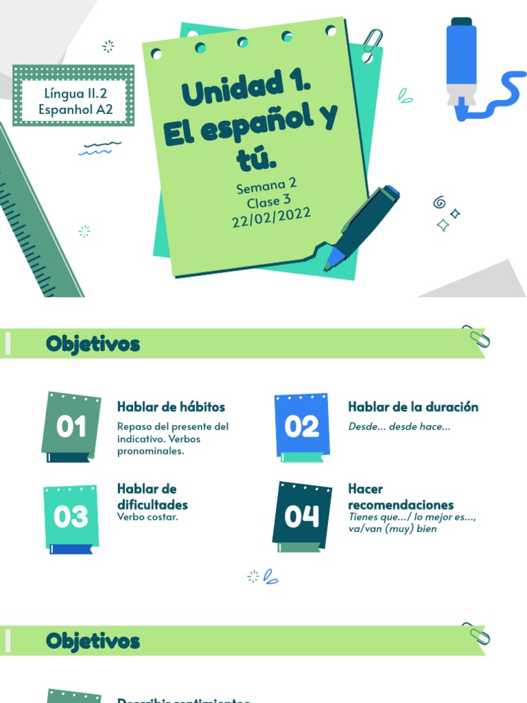 Unidad 1. El Español y Tú (Espanhol A2) | PDF | Verbo | Lingüística