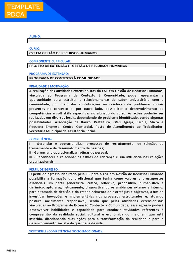 Projeto de Extensão I - Recursos Humanos 2023 - Programa de Contexto À Comunidade. | PDF ...