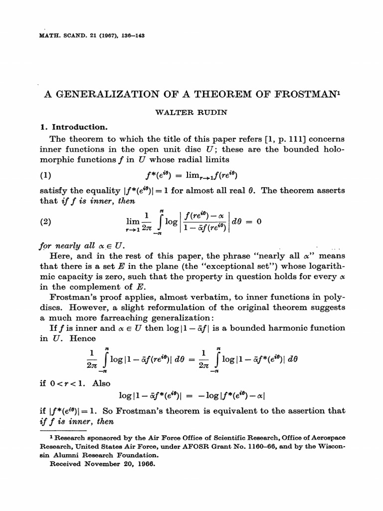 A Generalization of A Theorem of Frostman | PDF