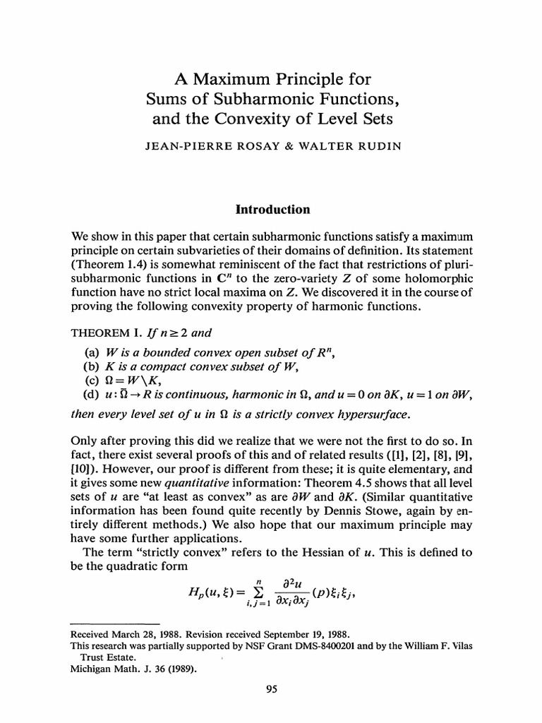 A Maximum Principle For Sums of Subharmonic Functions, and The Convexity of Level Sets | PDF