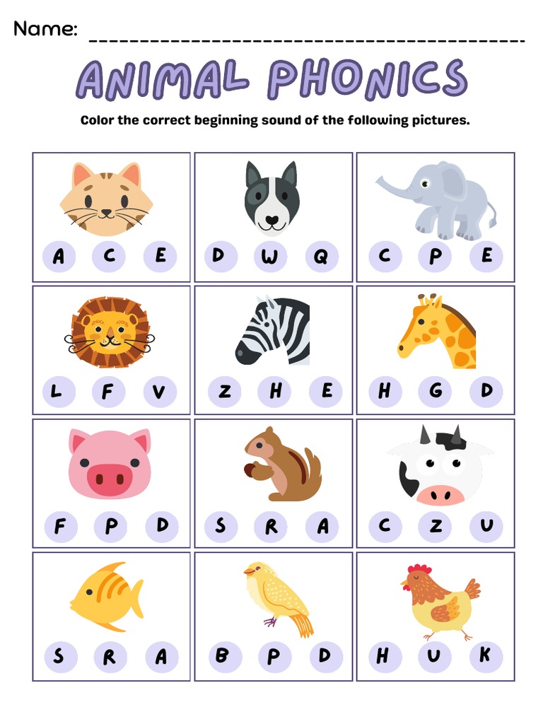 Beginner Phonics Animal Names Worksheet For Preschool | PDF