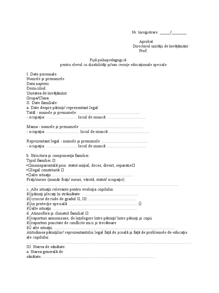 Fisa Psihopedagogica Pentru Elev Cu Ces | PDF