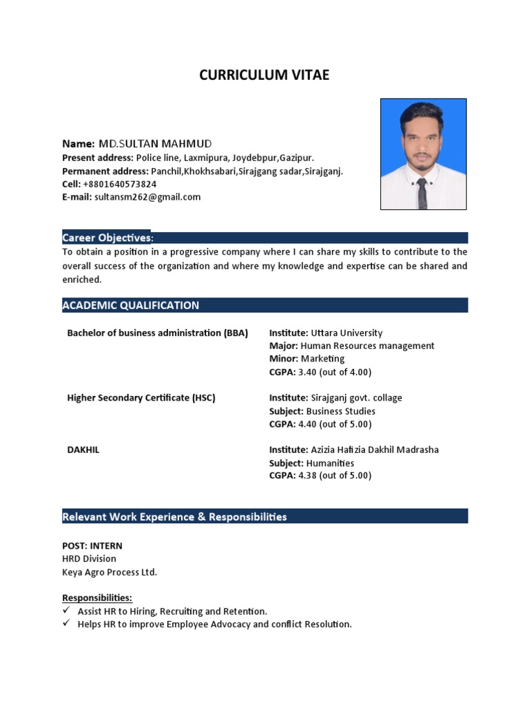 Resume of Sultan Mahmud (1) - Converted757 | PDF | Employment | Human Resource Management