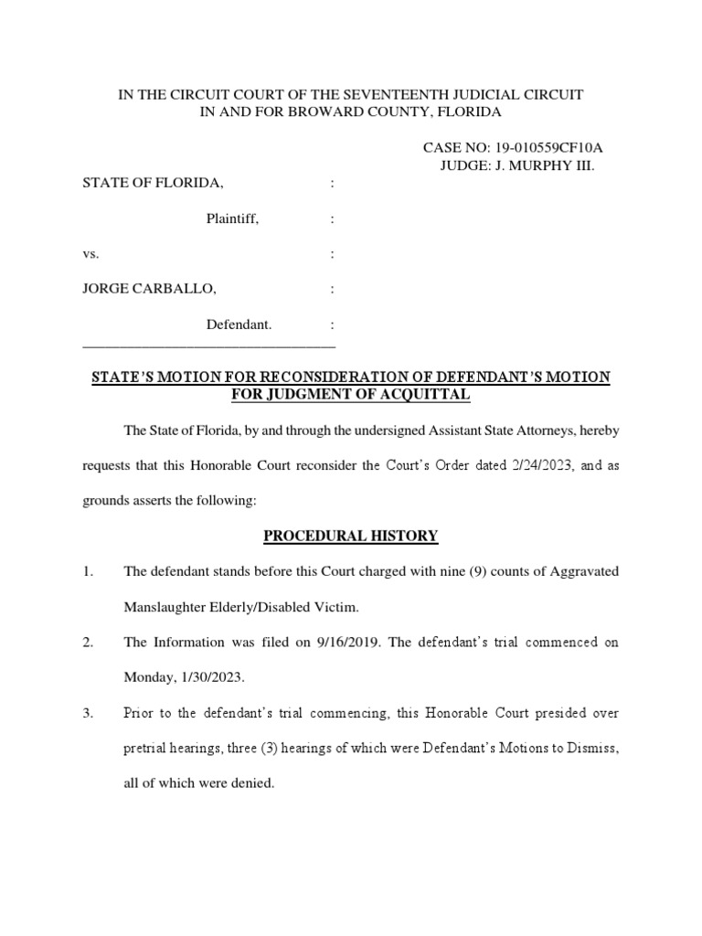 Jorge Carballo Motion For Reconsideration Final | PDF | Witness | Testimony