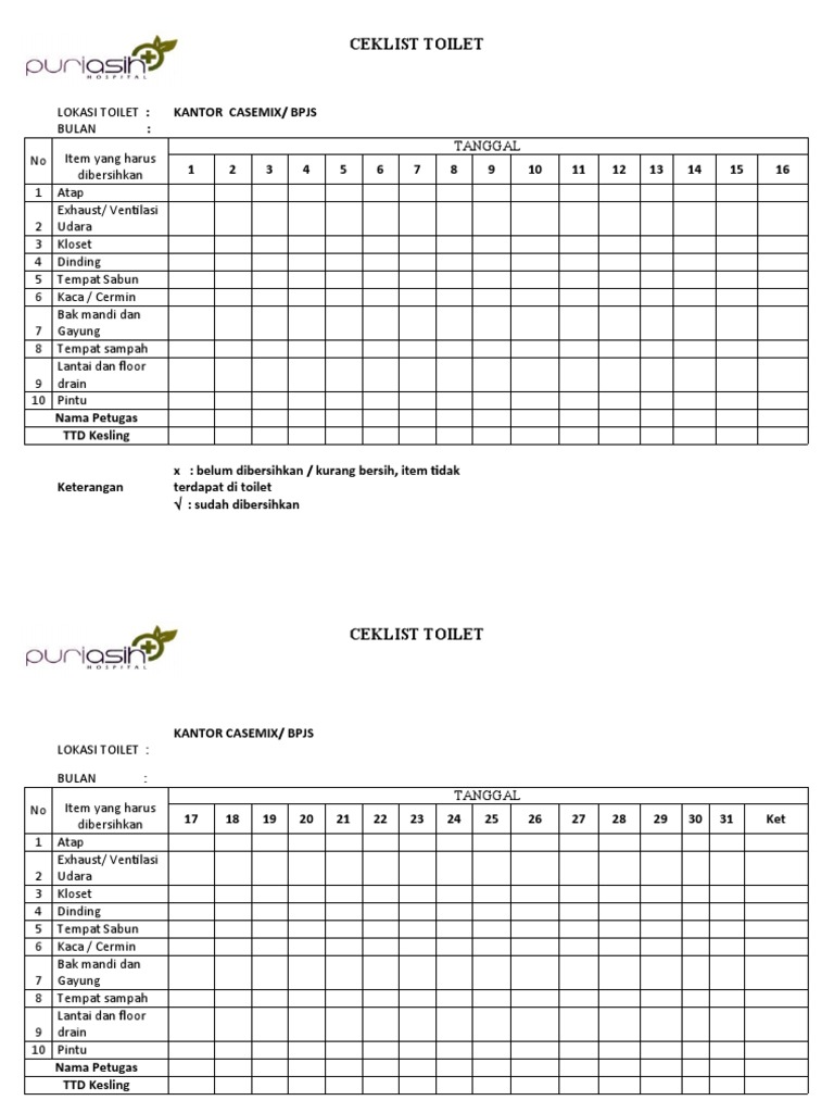 Checklist TOILET | PDF | Griya & Taman