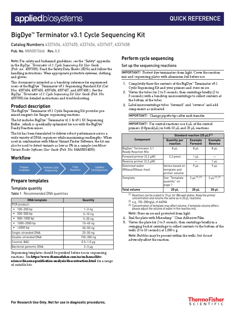 BigDye v3.1 | PDF | Sequencing | Primer (Molecular Biology)