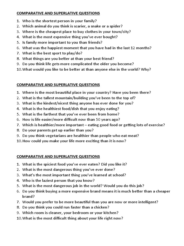 Comparative and Superlative Questions 2 | PDF