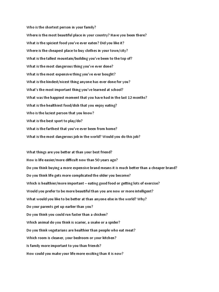 Comparative Superlative Discussion Questions 2 | PDF