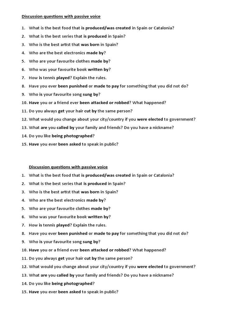 Passive Discussion Questions | PDF | Language Arts & Discipline