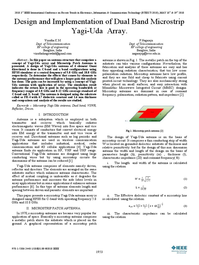 Design and Implementation of Dual Band Microstrip Yagi-Uda Array | PDF | Antenna (Radio ...