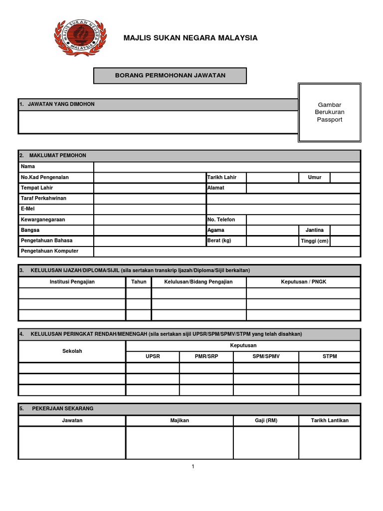 Borang Permohonan Jawatan MSN Kontrak PDF | PDF