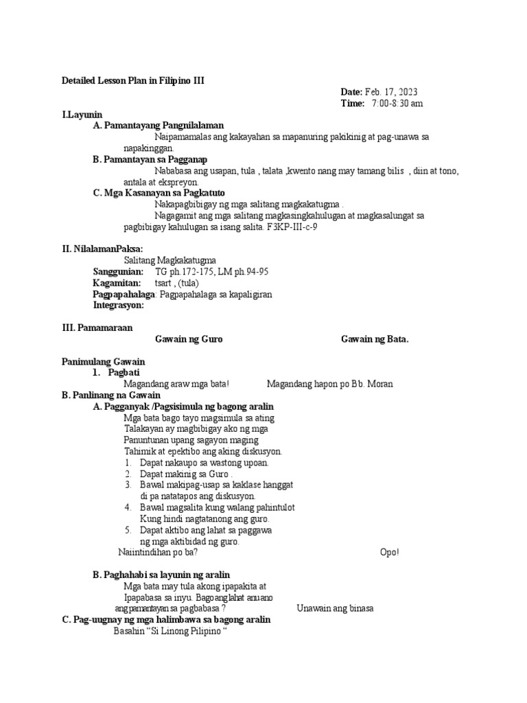 Detailed LP in Filipino 3 | PDF