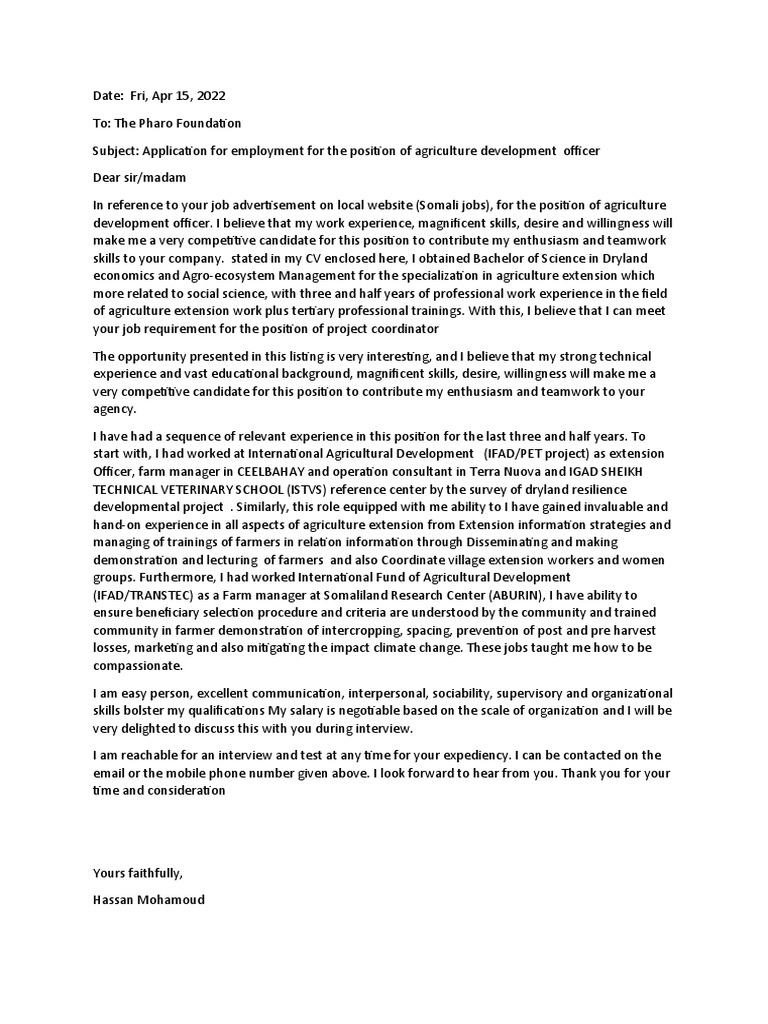 Application Letter | Download Free PDF | Agriculture