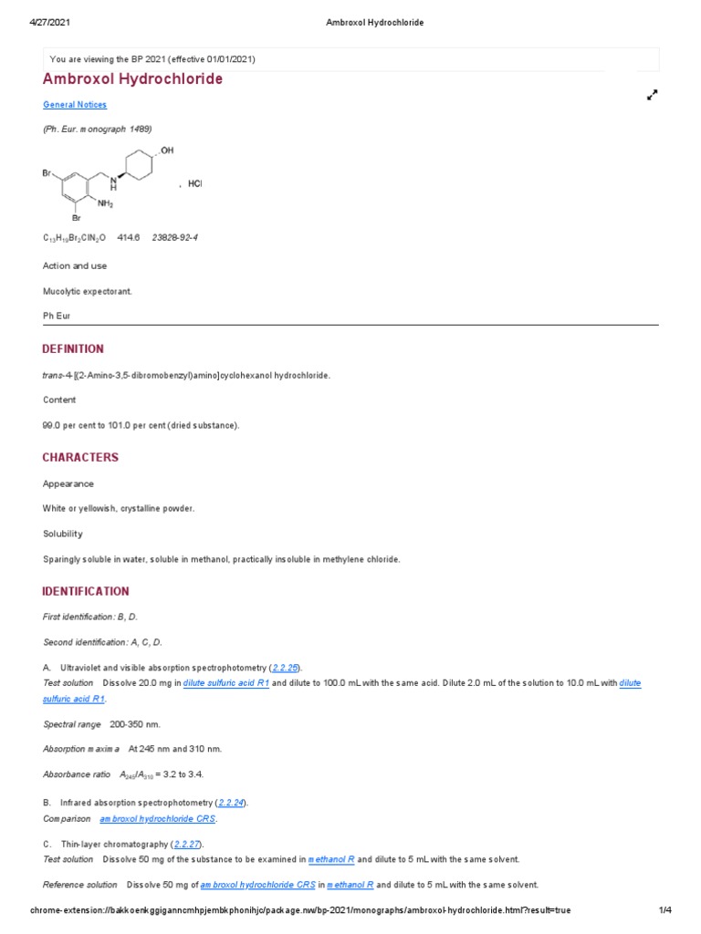 Ambroxol Hydrochloride | PDF | Thin Layer Chromatography | Solubility
