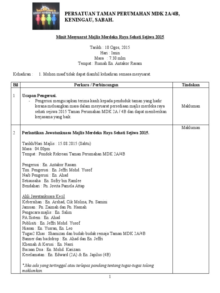 Minit Mesyuarat TMN MDK 2A | PDF