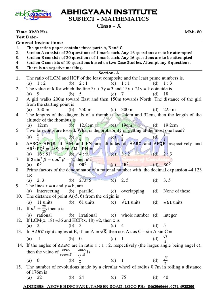 10 Mathematics MCQs 22-11-22 | PDF | Mathematical Concepts | Mathematical Objects